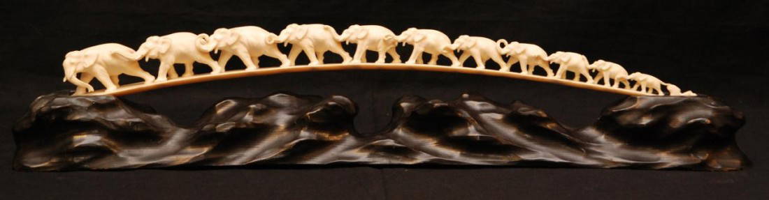Chinese Hand Carved Ivory Elephant Bridge