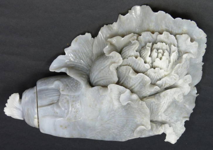 Intricate Chinese White Jade Carved Cabbage