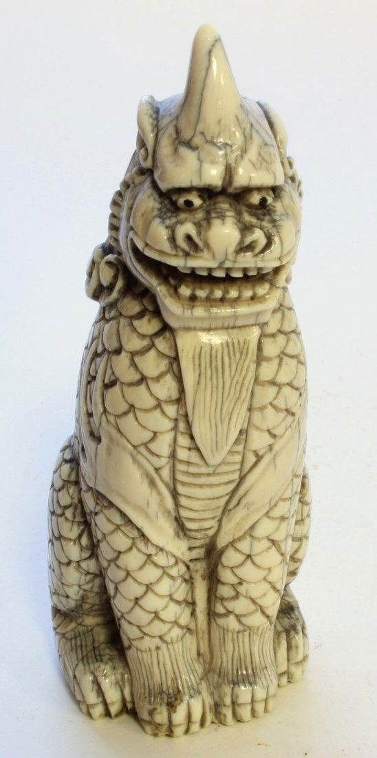5: JAPANESE CARVED IVORY TEMPLE FOO DOG FIGURE