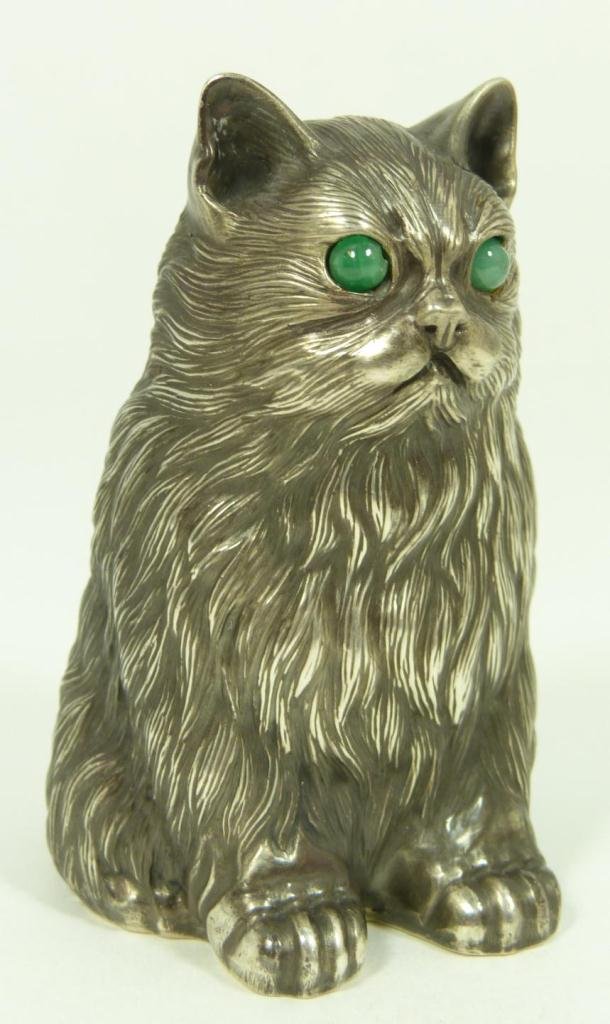 RUSSIAN SILVER SEATED CAT FIGURE
