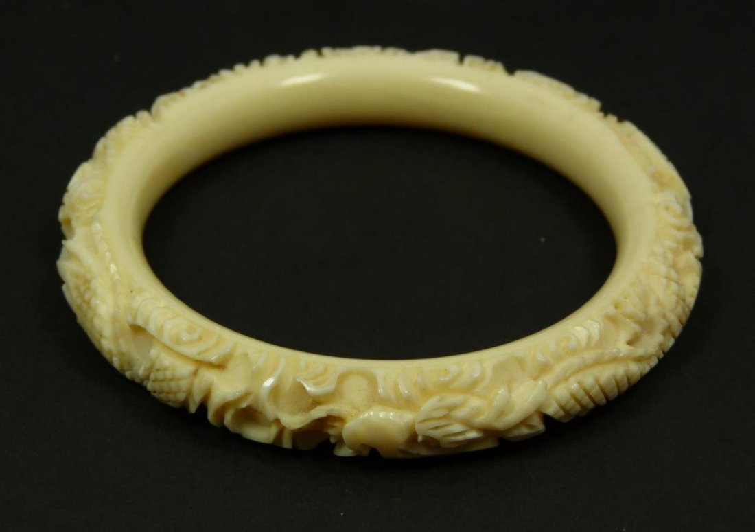 CHINESE CARVED IVORY BANGLE BRACELET