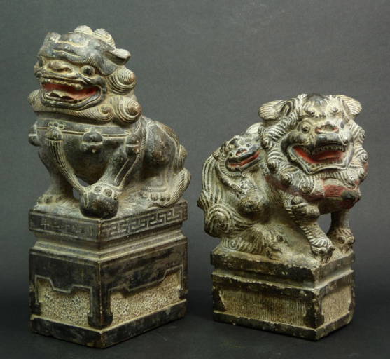 Pr Chinese Carved Stone Foo Lion Sculptures