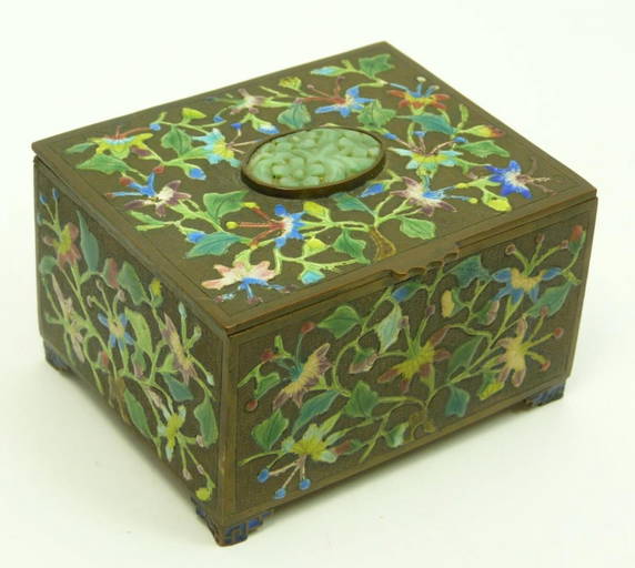 Anitque Chinese Enameled & Jade Box