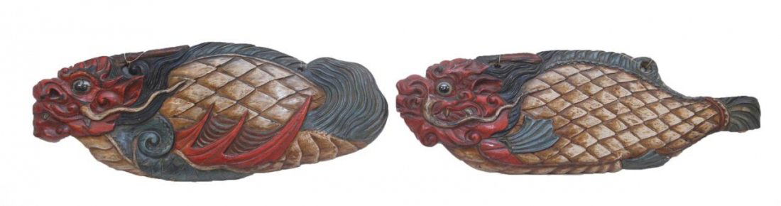 Pr Antique Chinese Pottery Fish Plaques