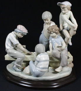 Lladro Boys Playing Cards Porcelain Figure