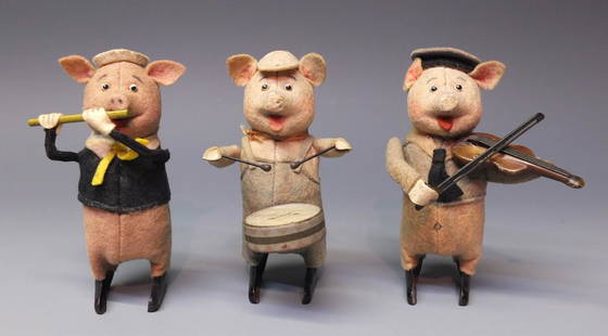 Toys: Two Early Disney Wind Up Pigs By Schuco, Germany,
