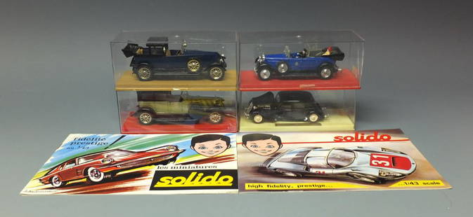 4 Solido Old Time Cars W/ Catalogs & Boxes