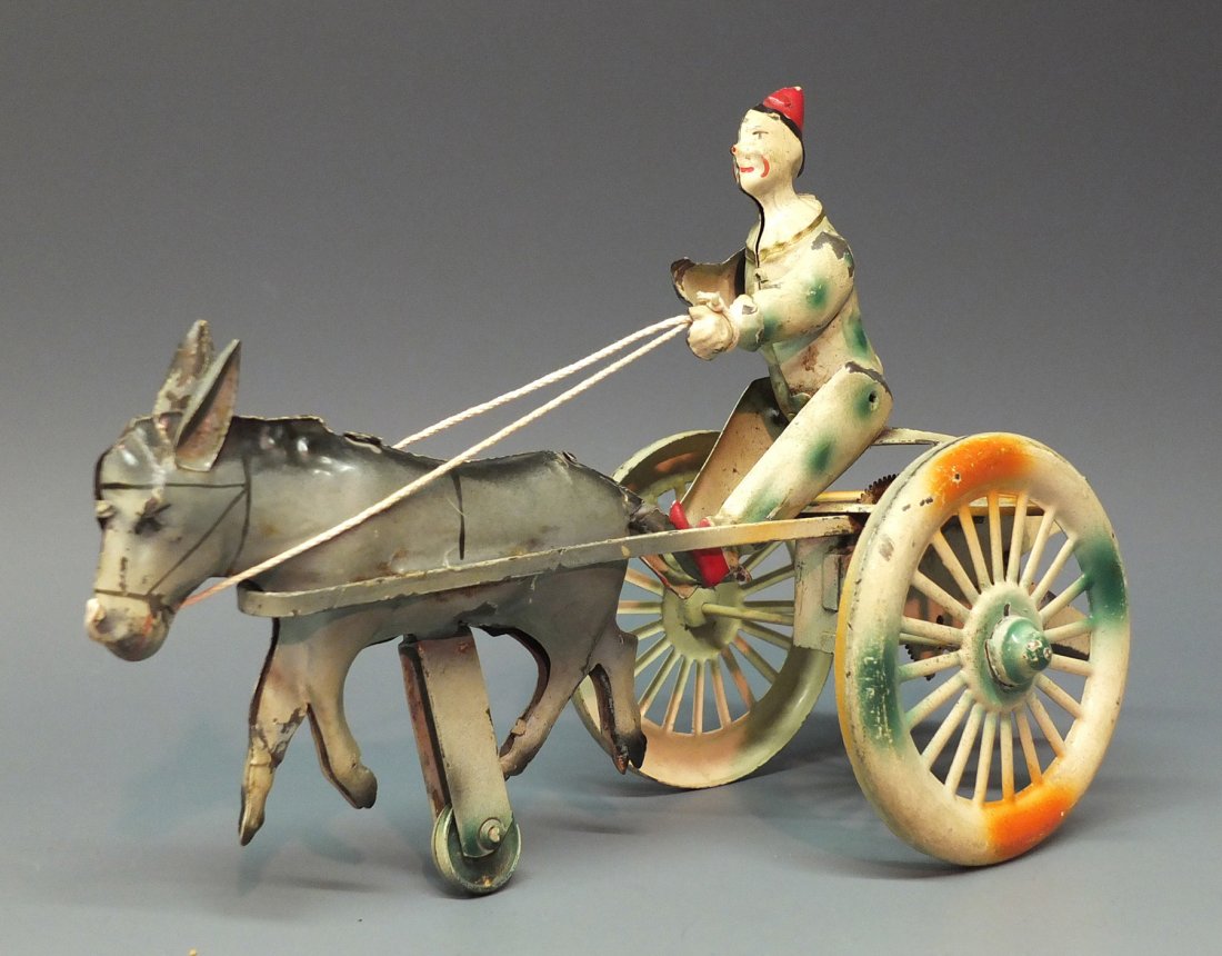 Antique Mechanical German Clown & Donkey Cart