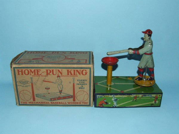Selrite Home Run King Baseball Tin Wind Up & Box