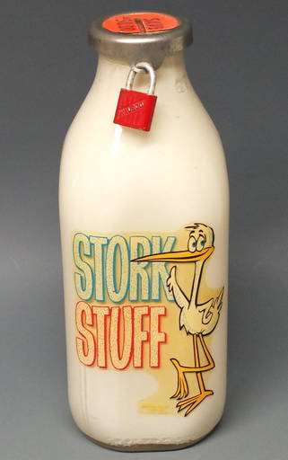 Stork Stuff Quart Glass Bottle Advertising Bank