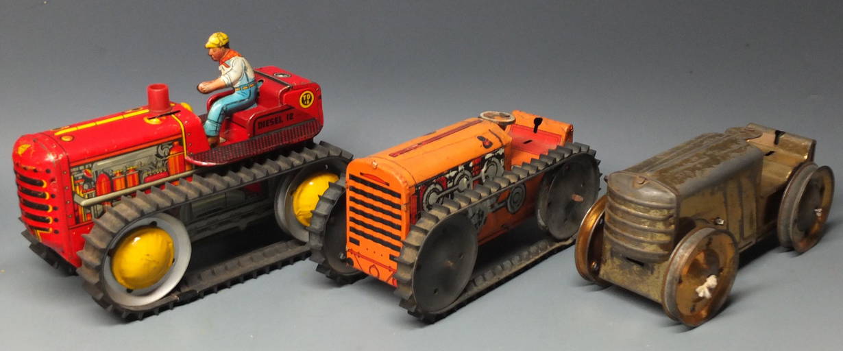 3 Marx Tin Wind Up Farm Tractors