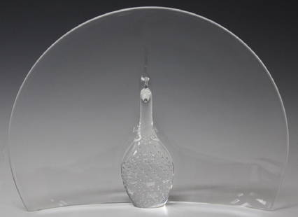 Steuben Crystal Glass Figure Of Majestic Peacock