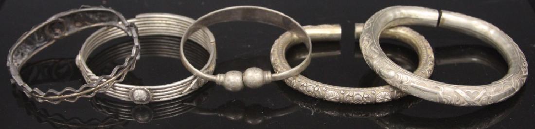 Lot Of (5) Chinese Silver Bangle Bracelets