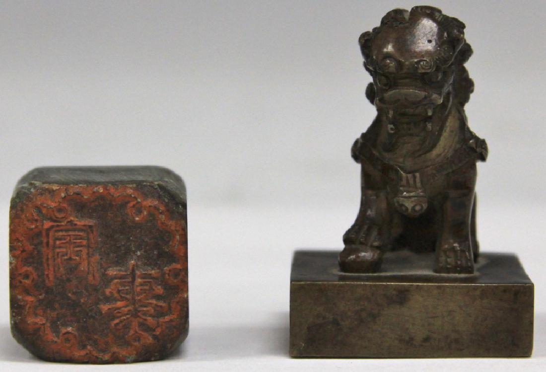 LOT OF (2) VINTAGE CHINESE BRONZE & STONE STAMPS