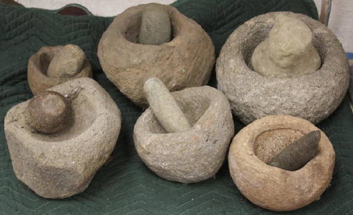 Lot Of (6) Native American Stone Mortar & Pestles