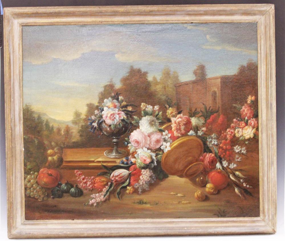 Pair Of Floral Still Lifes Oil On Canvas, 18th C.