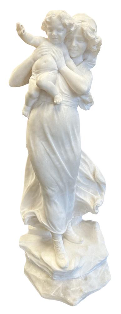Alabaster Carved Figural Statue Of Mother/child