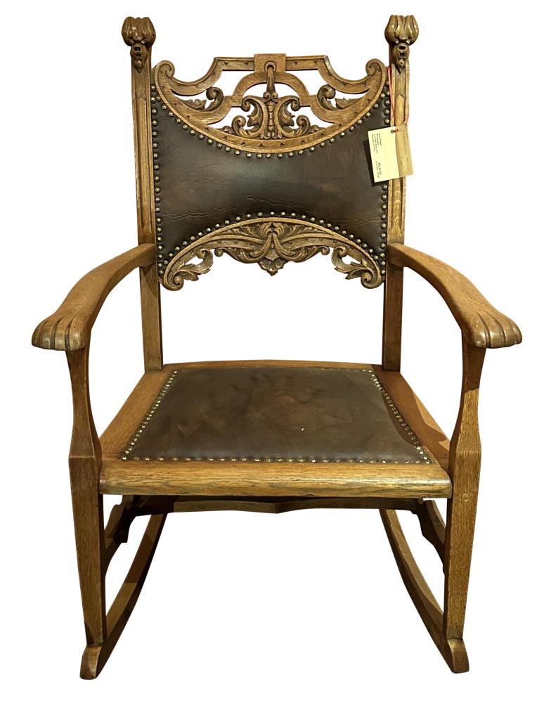 American Carved Oak Rocking Chair, 1900's Auction