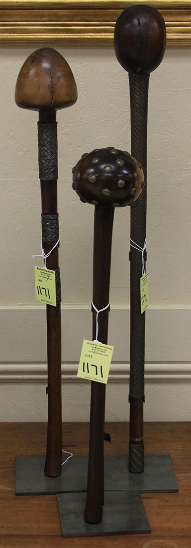 Lot Of (3) Oceanic/african War Clubs With Stands