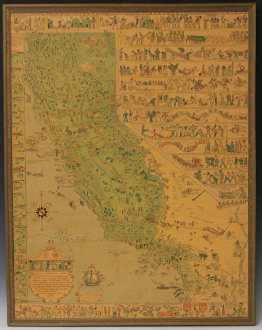 Vintage Jo Mora Lithograph, California Map