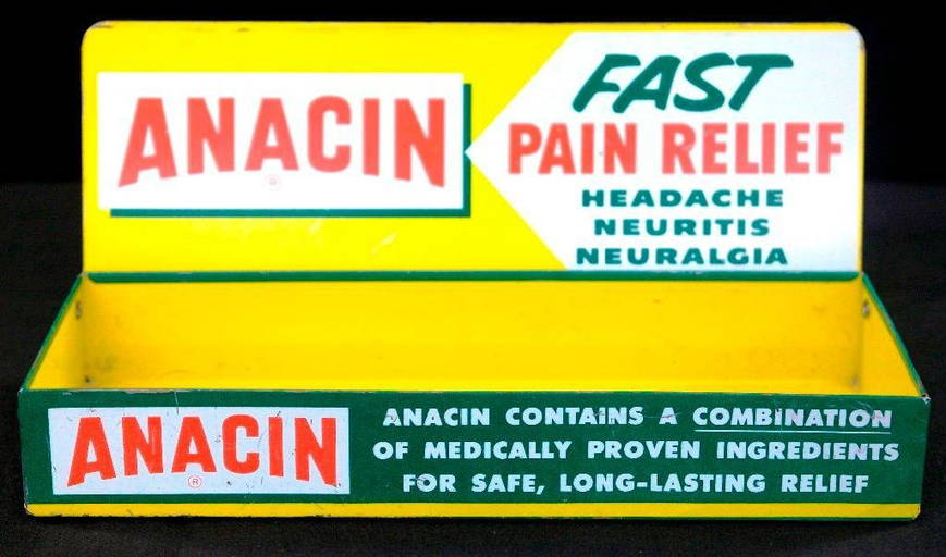 Vintage Anacin Drug Store Counter Display Tin "fast