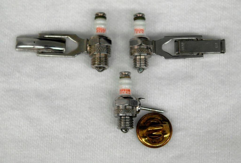 Champion Spark Plug Tie Clip and Cufflinks