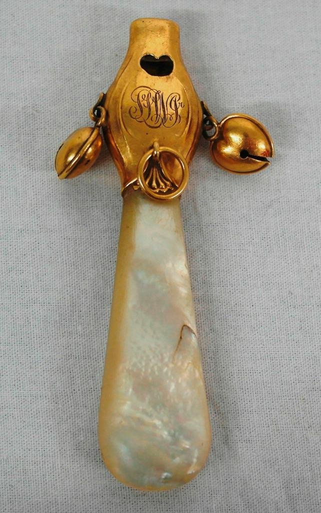 Tiffany & Co. 18K Gold Baby Teething Rattle/Whistle