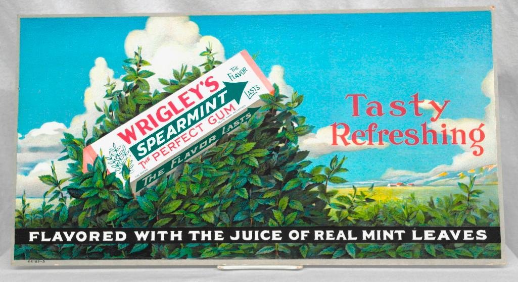 1929 Wrigley's Spearmint Chewing Gum Trolley Sign