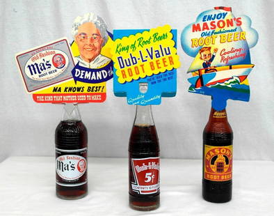 Lot Of 3: Dad's Old Fashion Rootbeer Glass Bottles.