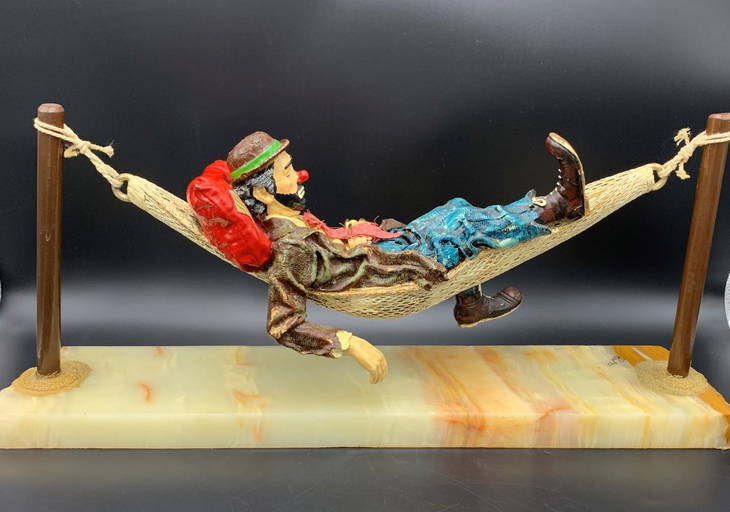 Large Ron Lee Sculpture Clown Sleeping In A Hammock
