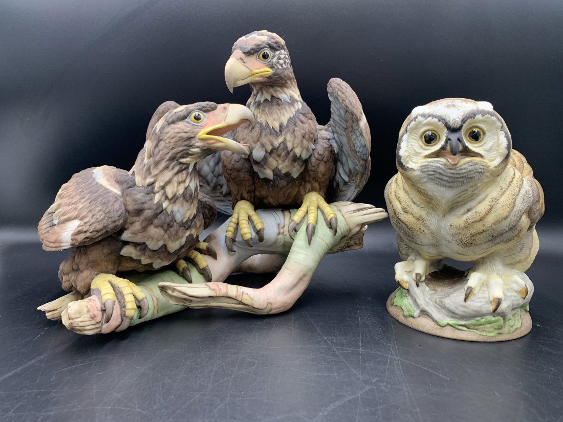 Boehm Porcelain Owl & Pair Of Eagles Figurine