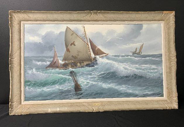 Oil on Canvas Fishing Boats in the Storm by Pierre Godar (#0026) on Jul ...