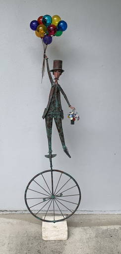 Tall Balloon Man On Unicycle Copper Sculpture By Jim Lewk