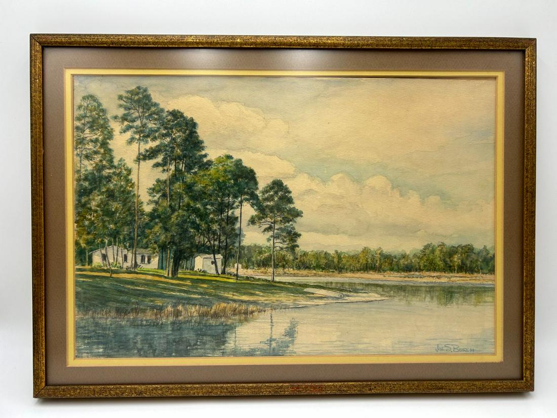 Watercolor Painting Florida Landscape Scene By Joseph Story Burch