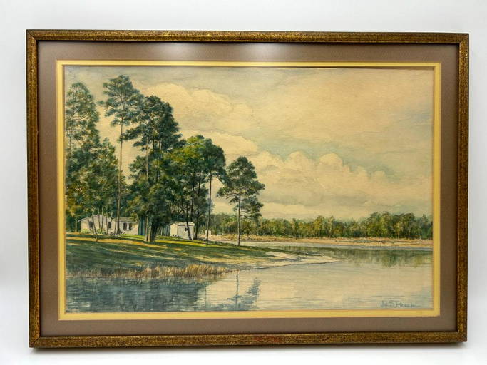 Watercolor Painting Florida Landscape Scene By Joseph Story Burch
