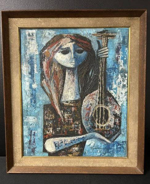Ivan Tovar Oil On Canvas Surrealist Painting - Woman With Mandolin Auction