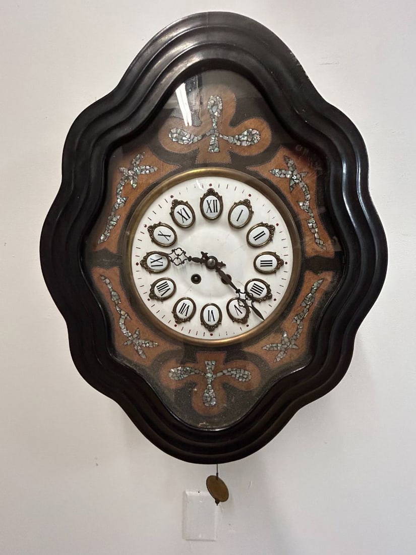 19th Century French Wall Clock With Key Mother Of Pearl And Enamel ...