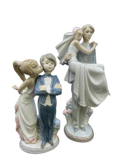 2 Lladro Figurines "lets Make Up" 5555 & "over The Threshold" 5282 With ...
