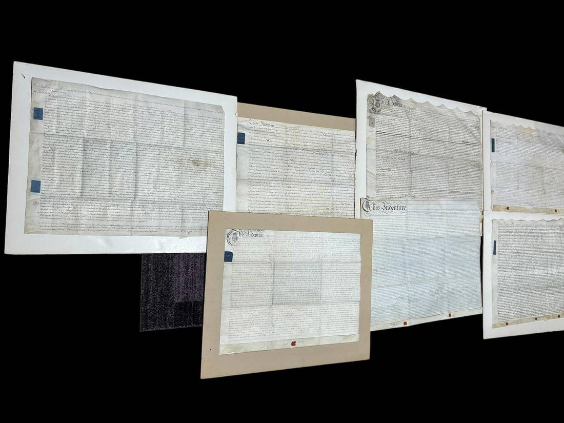 Estate Lot Of 7 Antique Indenture Papers, & Legal Contracts On Vellum ...