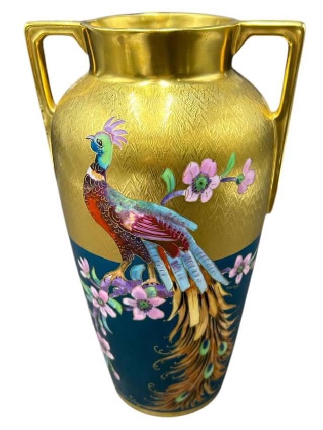 Vintage Pickard China Peacock Vase Heinrich Co Germany Auction