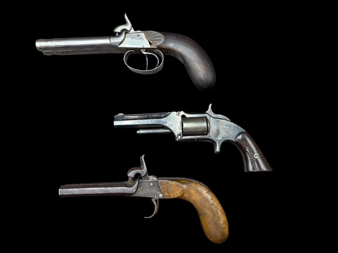 Estate Lot Of 3 Antique Guns; German Percussion Pistol, Smith & Wesson ...