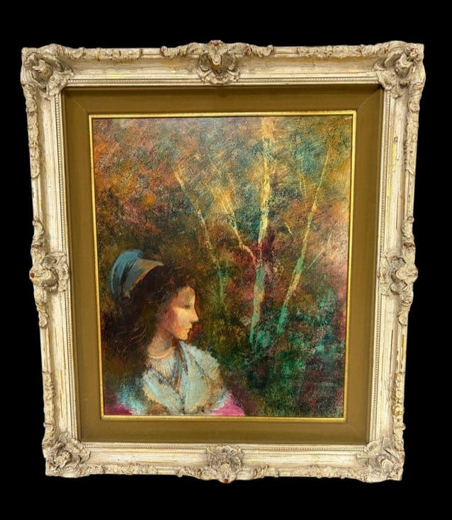 Vintage Acrylic Painting On Board By Artist Donald Roy Purdy, A Girl In ...