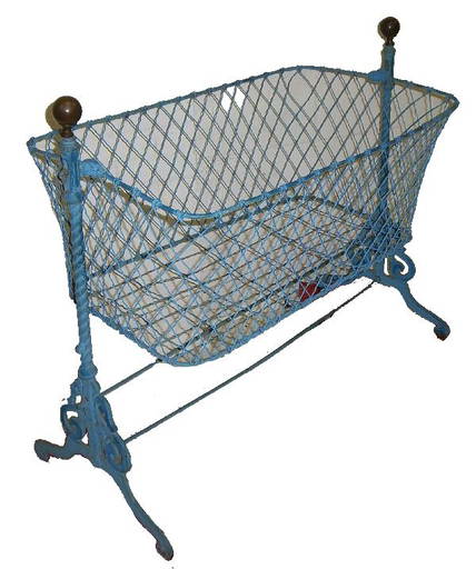 Rare Wire Cradle With Blue Paint
