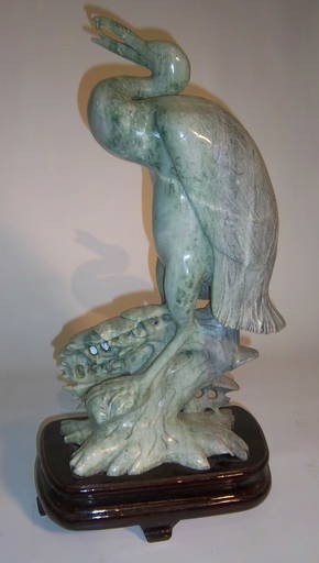 Pr. 20th C. Chinese Jade Egrets On Teak Bases