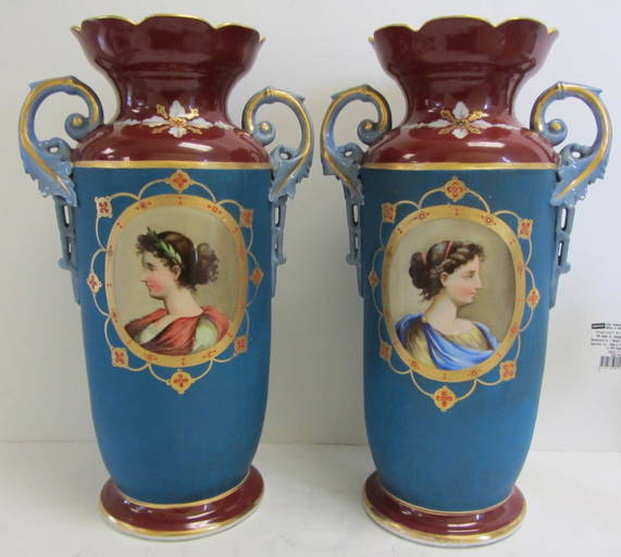 Pr. 19th C. Large Old Paris Portrait Vases
