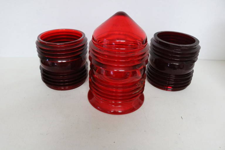 Lot Of 3 Red Corning Heavy Red Glass Light Globes