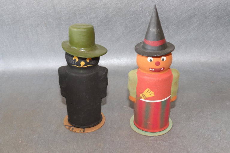 2 Vintage Halloween Paper Mache Candy Containers
