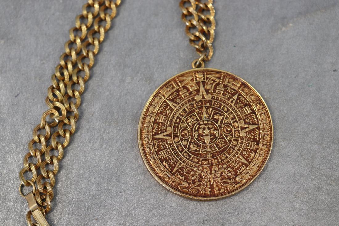 Vintage Large Aztec Calendar Medallion Necklace