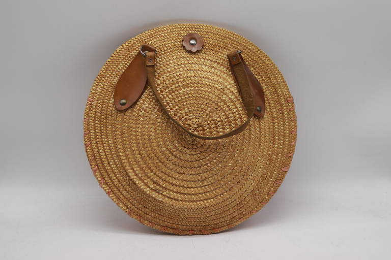 Vintage 1950's Round Wicker Purse, Made In Italy