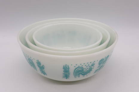 Pyrex Vintage Set (4) Nesting Bowls In Amish Butterprint Pattern, Fine ...
